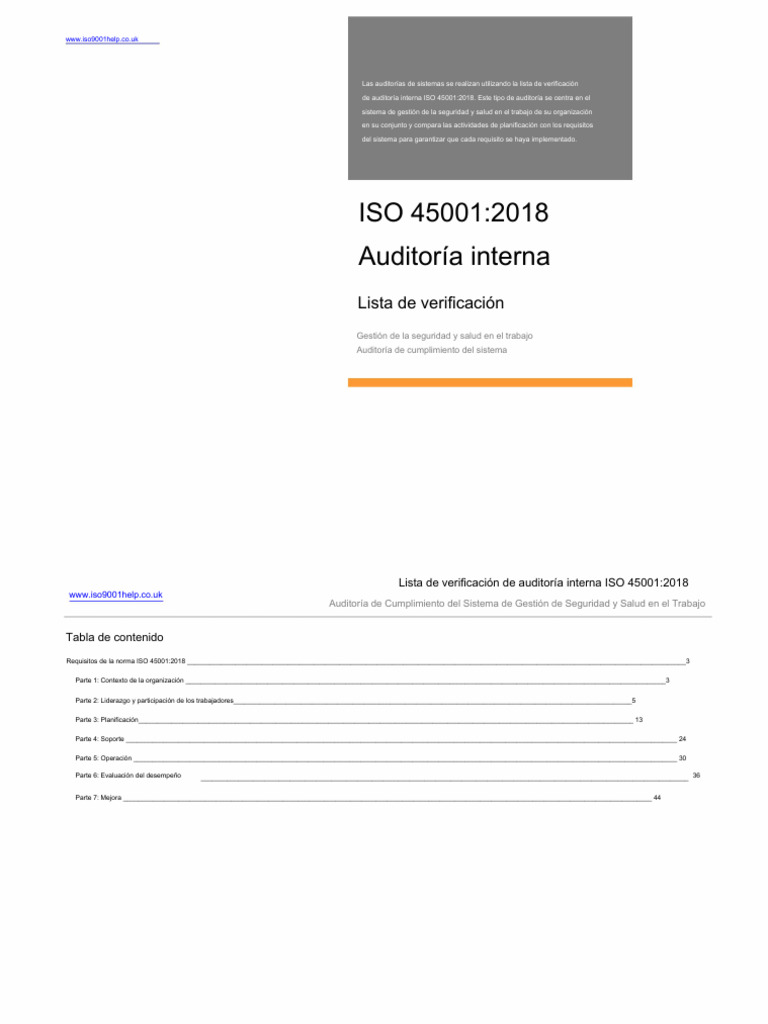 ISO 45001-2018 Internal Audit Checklist | PDF | Auditoría