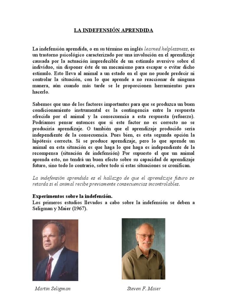 La Indefension Aprendida | Estrés (biología) | Autosuperación