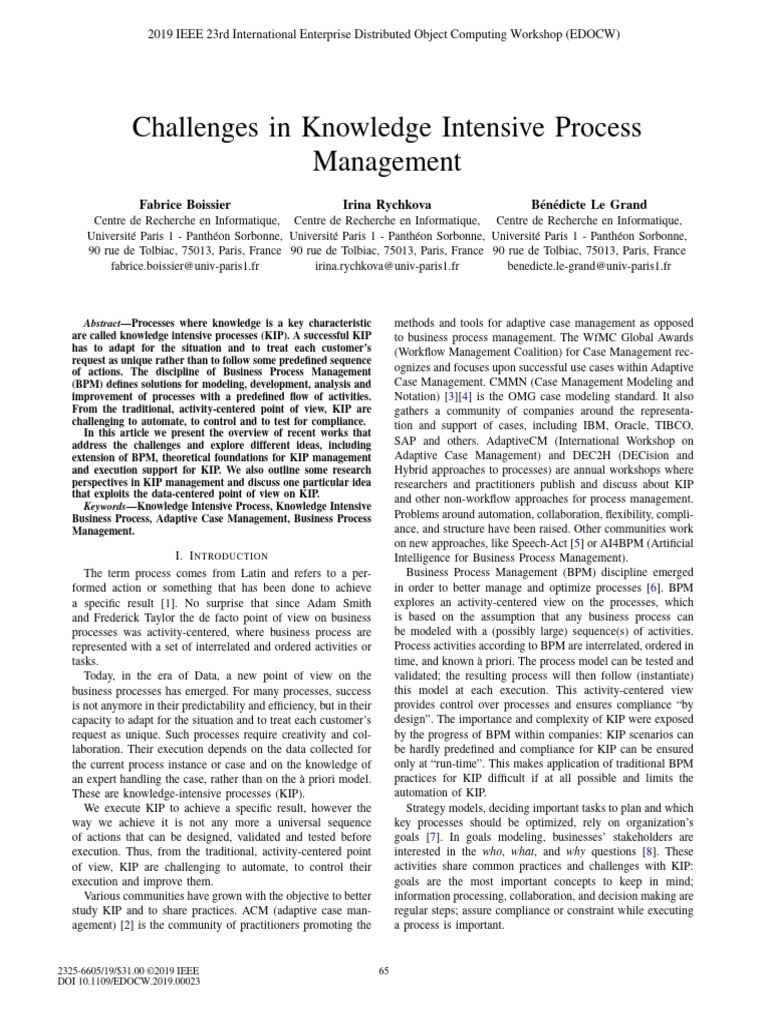 Challenges in Knowledge Intensive Process Management | PDF | Business Process Management ...