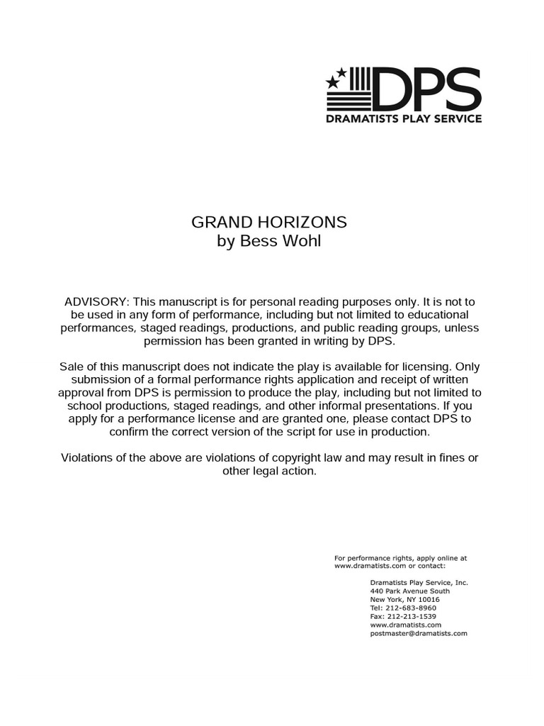 Grand Horizons by Bess Wohl | PDF