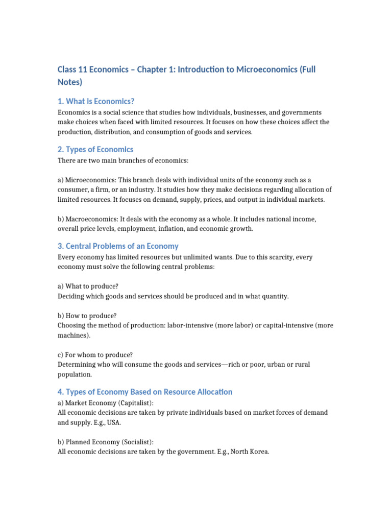 Class 11 Economics: Microeconomics Notes | PDF | Economics | Microeconomics