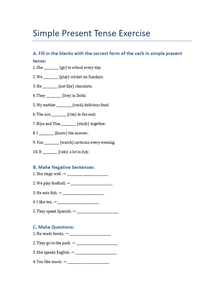 Simple Present Tense Exercise | PDF