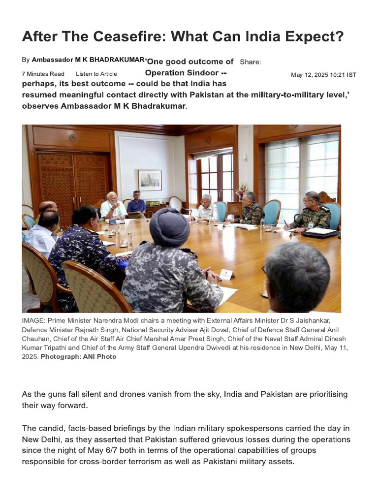 Operation Sindoor - M K Bhadrakumar - Aft... India Expect - Rediff | PDF