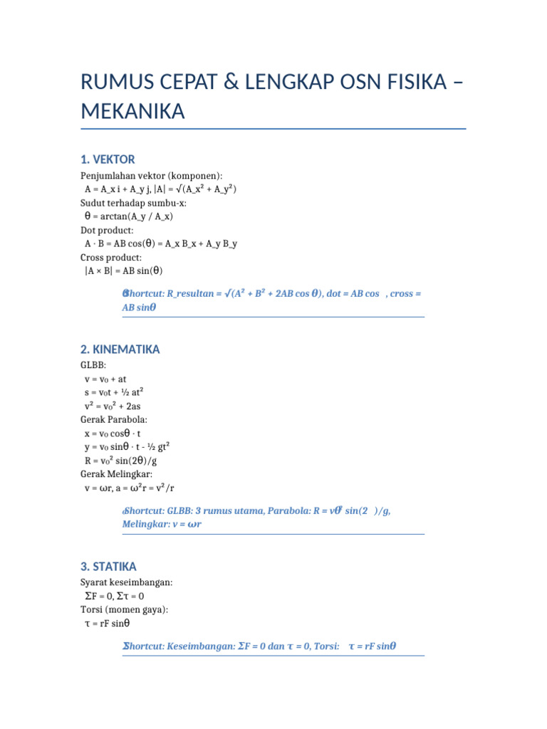 Rumus Mekanika Fisika Lengkap | PDF