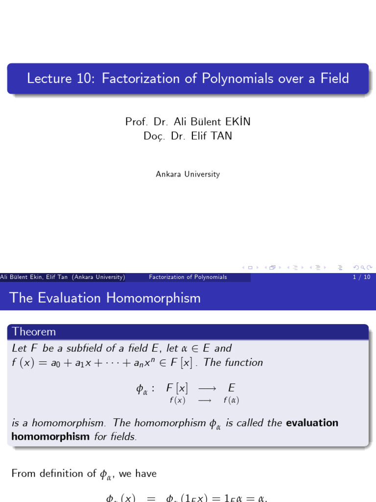 Factorization of Polynomials Over A Field | PDF | Factorization | Polynomial
