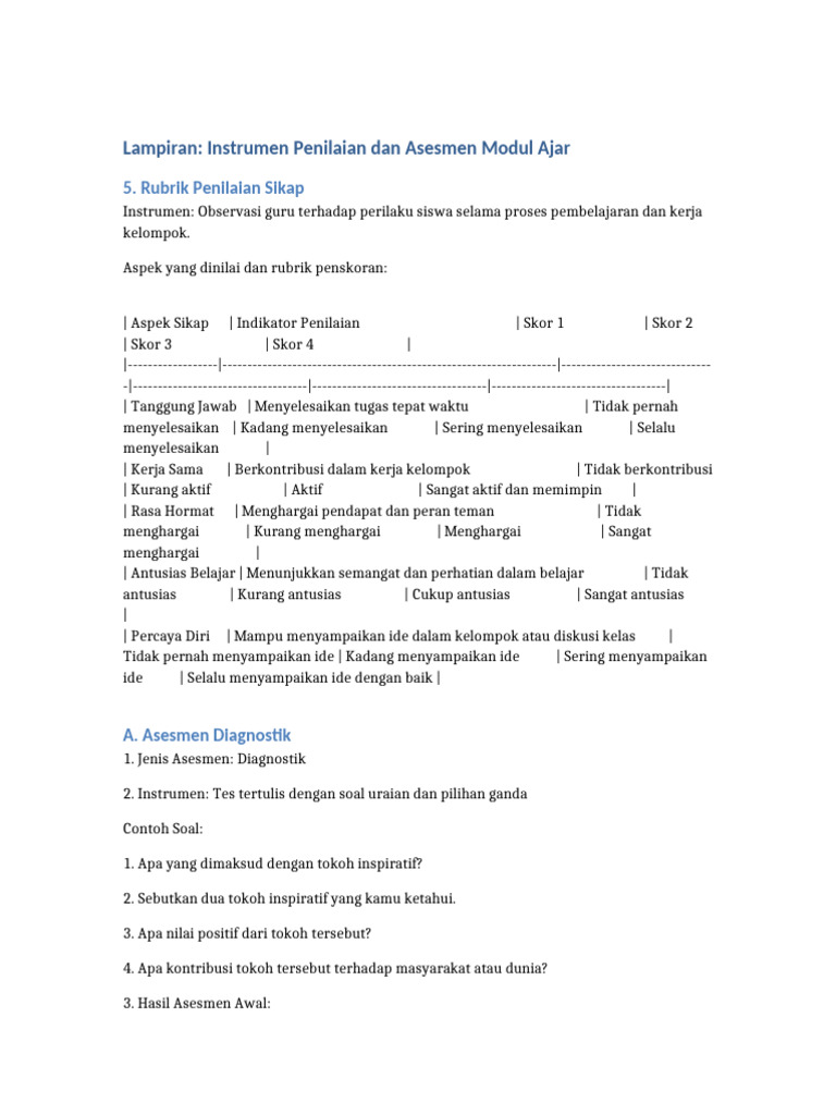 Instrumen Asesmen Detail Modul Ajar | PDF