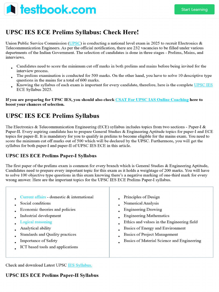 UPSC IES ECE Prelims Syllabus - Check Here! | PDF
