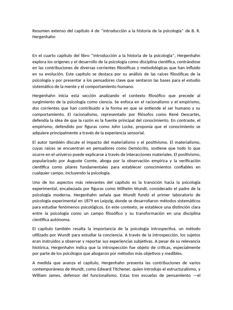 Resumen Hergenhahn - Surgimiento de La Psicología Como Disciplina | PDF | Sicología | Educación ...