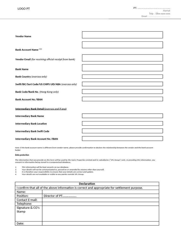 Vendor Bank Account Information Form | PDF
