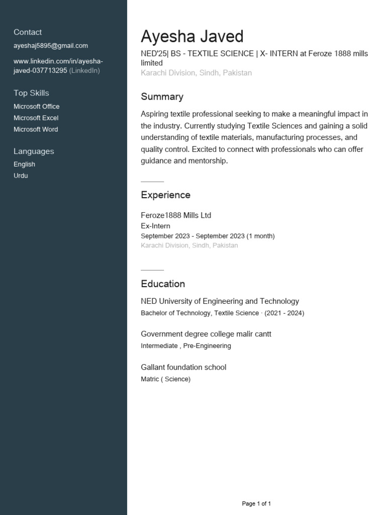 Ayesha Javed LinkedIn Profile | PDF