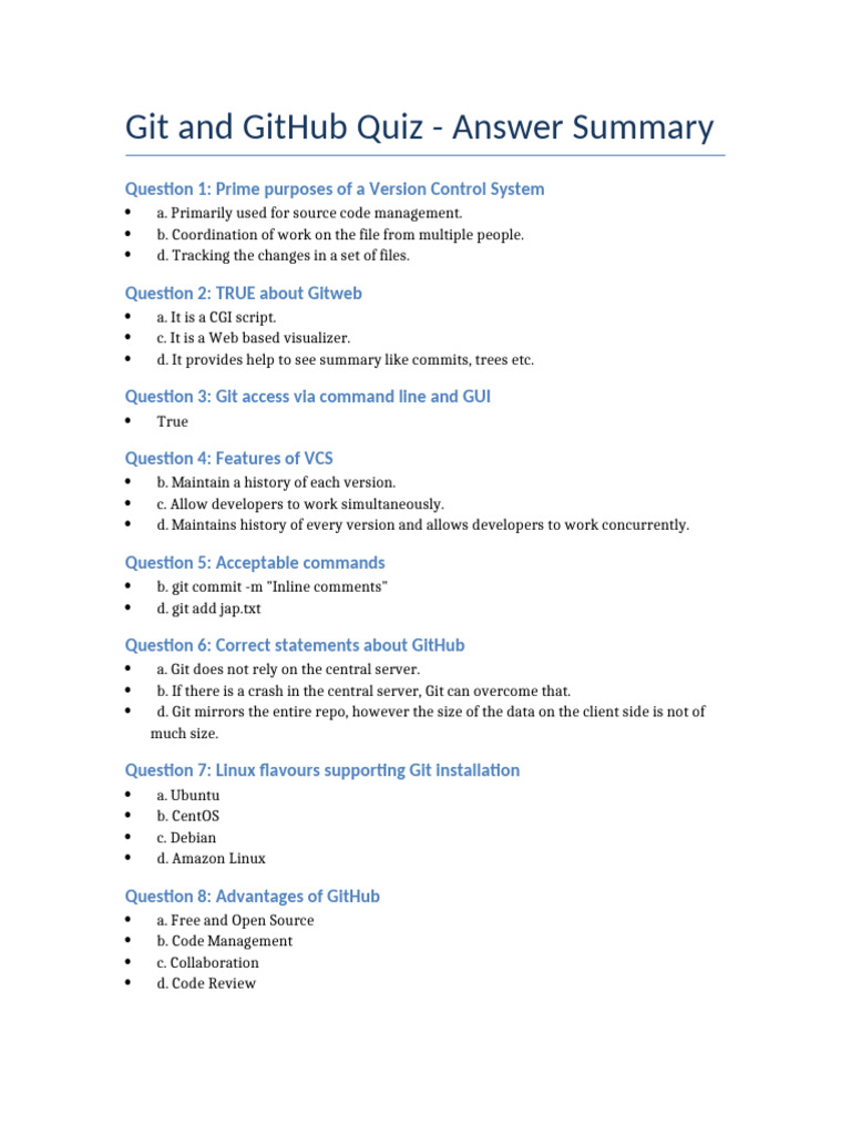Git GitHub Quiz Answers Final | PDF