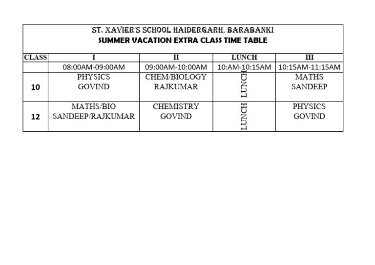 Summer Time Table | PDF
