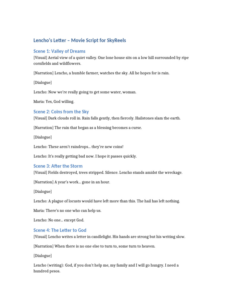 Lencho Letter SkyReels Movie Script | PDF | Hail
