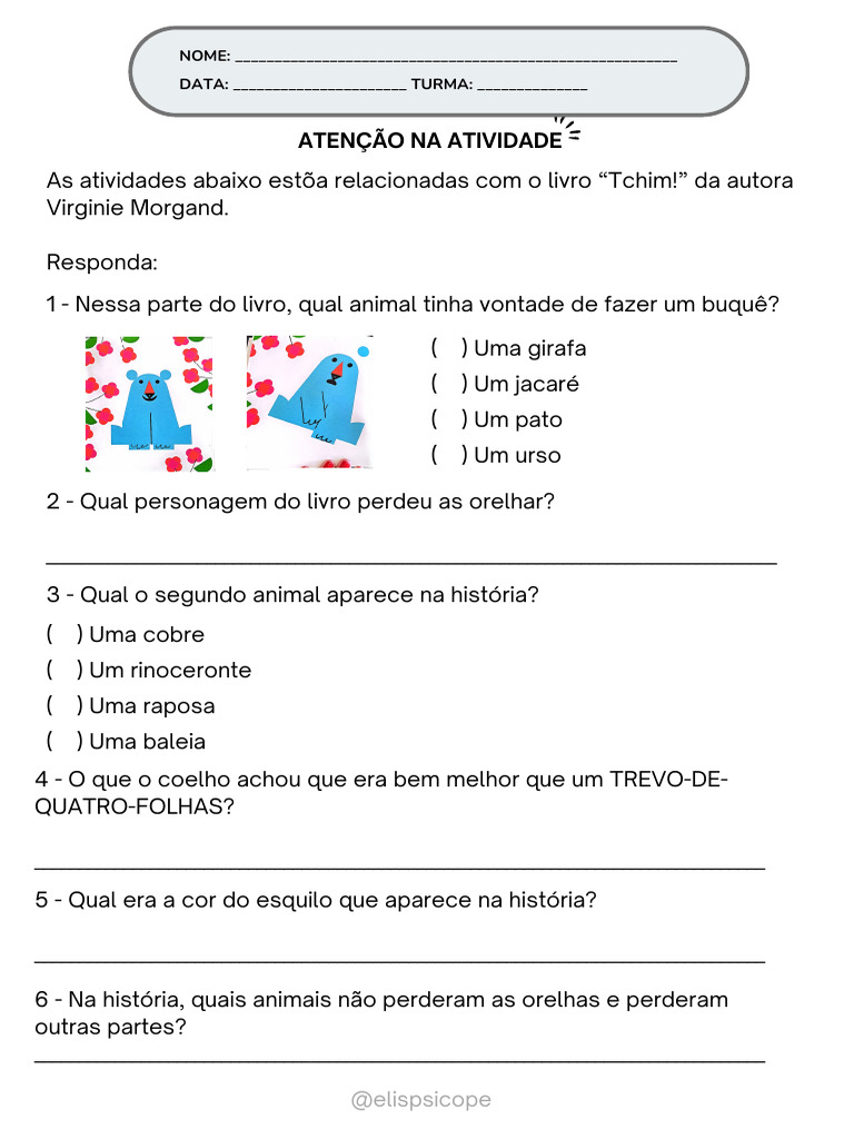 Atividades sobre o livro "Tchim!" | PDF