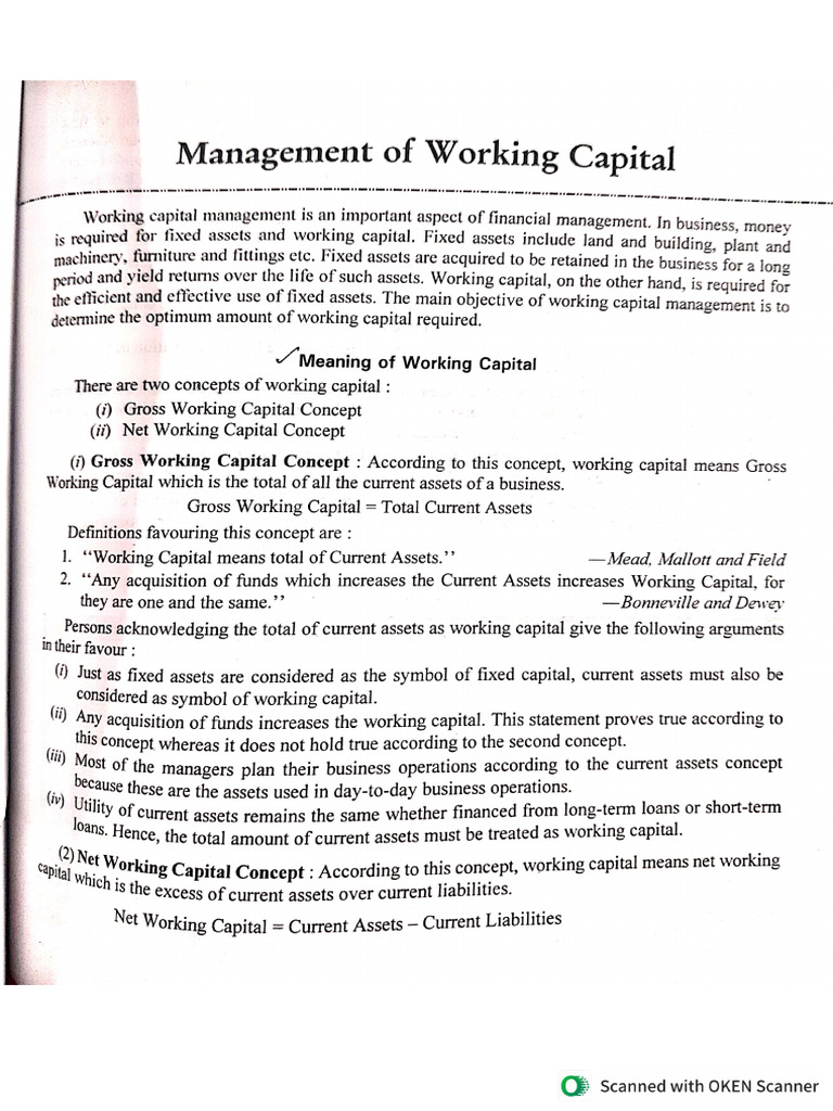 Management of Working Capital | PDF