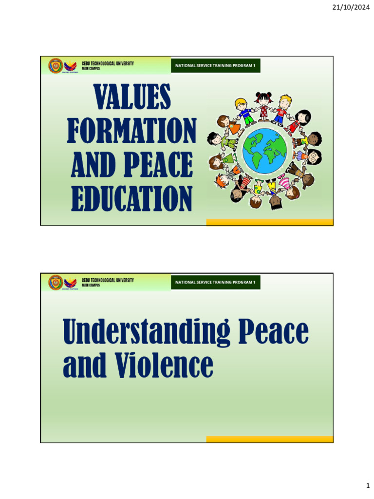 v2024 - NSTP 1 - Values Formation & Peace Education | PDF | Violence ...