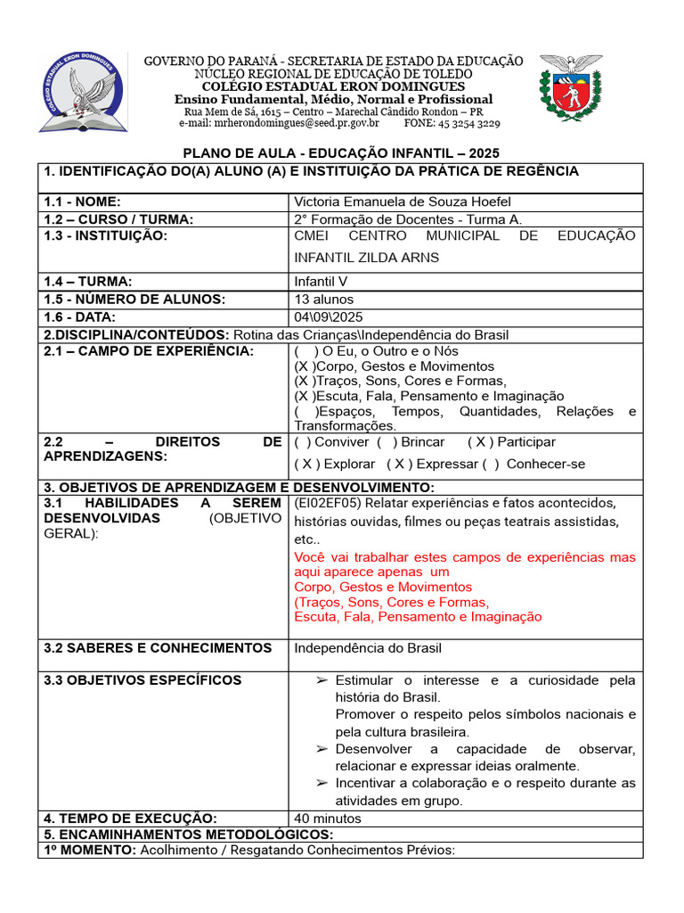 Plano de Aula Independ-Ncia Do Brasil 1 | PDF | Cor | Bandeira