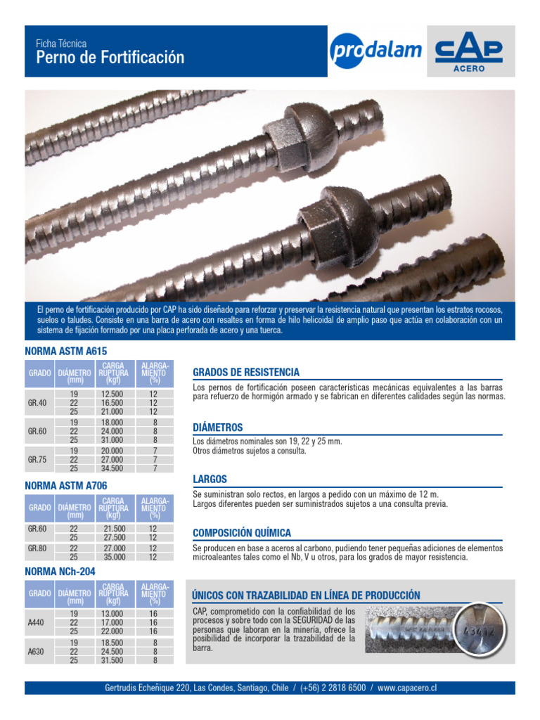 Pernos de Fortificación: Especificaciones y Normas | PDF | Materiales ...