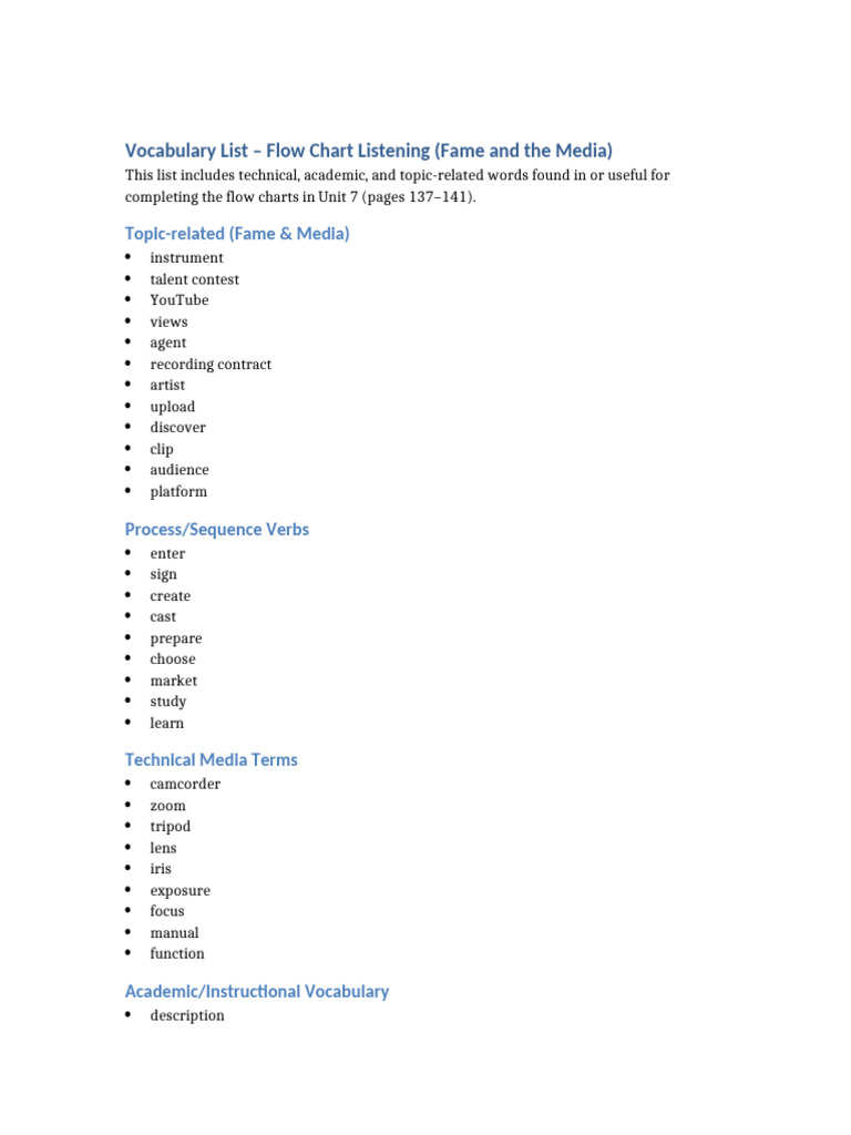 IELTS Unit7 FlowChart Vocab List | PDF