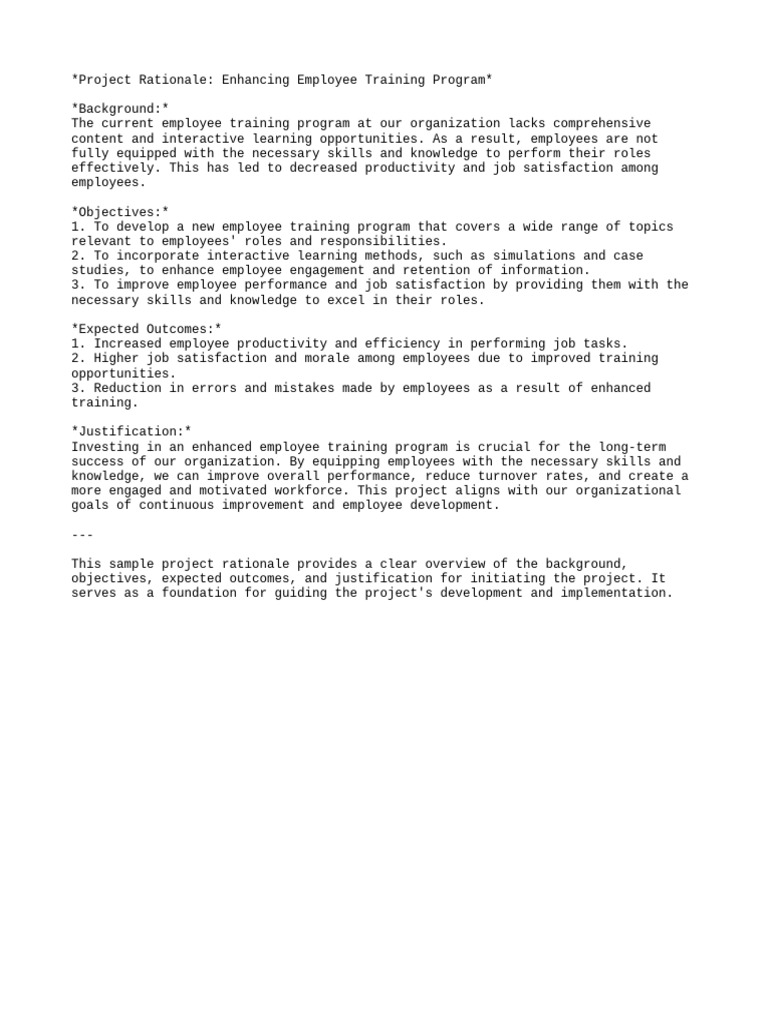 Project Rationale Enhancing Employe | PDF
