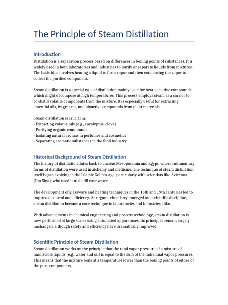 Steam Distillation Assignment | PDF | Distillation | Essential Oil