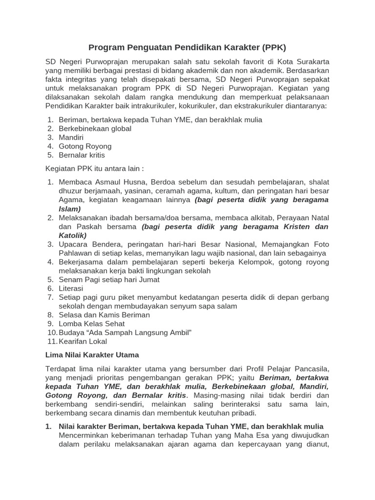 Program Penguatan Pendidikan Karakter | PDF