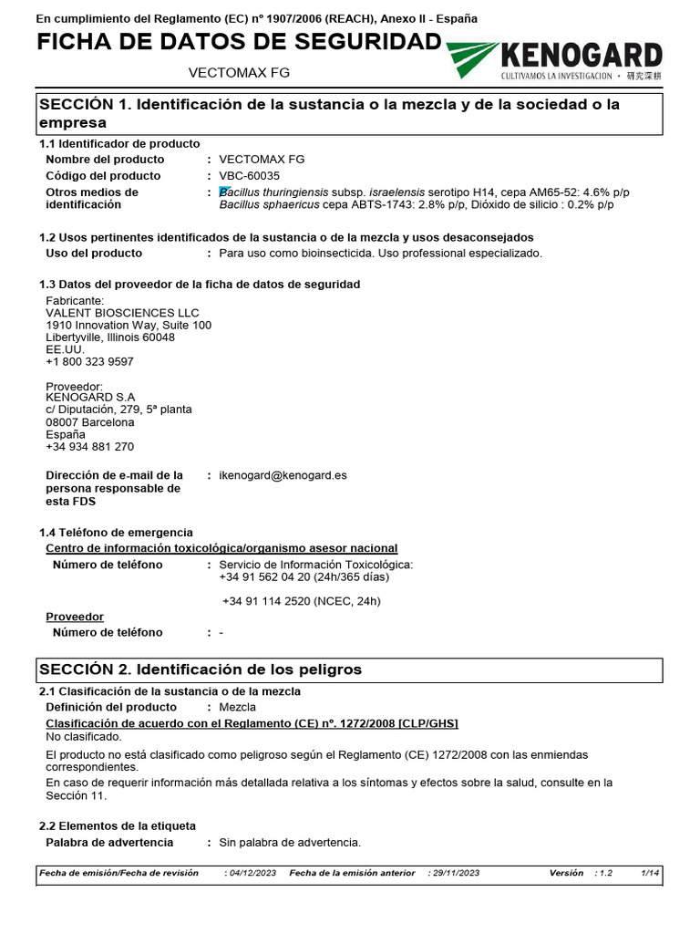 FDS Vectomax-Fg (ES) | PDF | Residuos | Contaminación