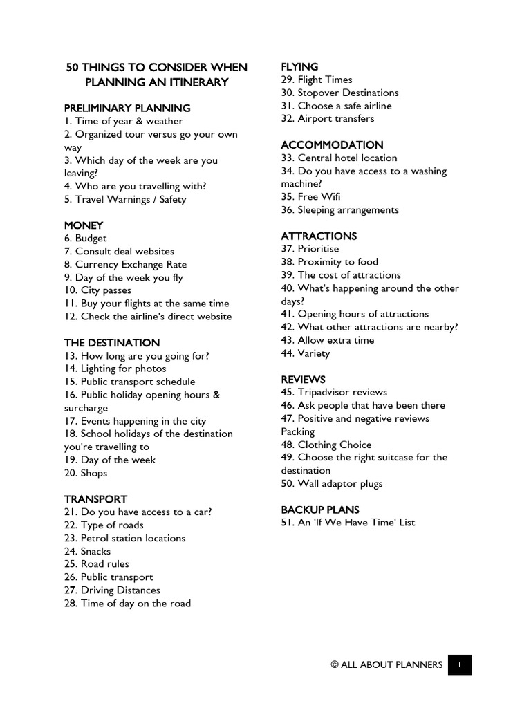 50 Things To Consider When Planning An Itinerary | PDF