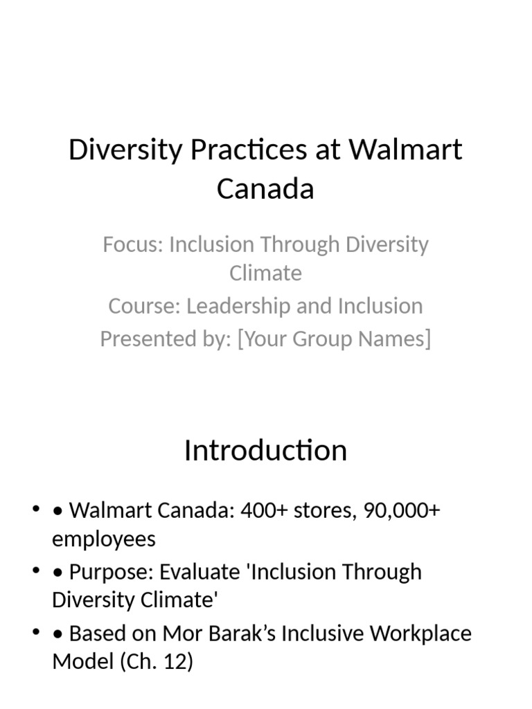 Walmart Canada Diversity Climate Presentation | PDF