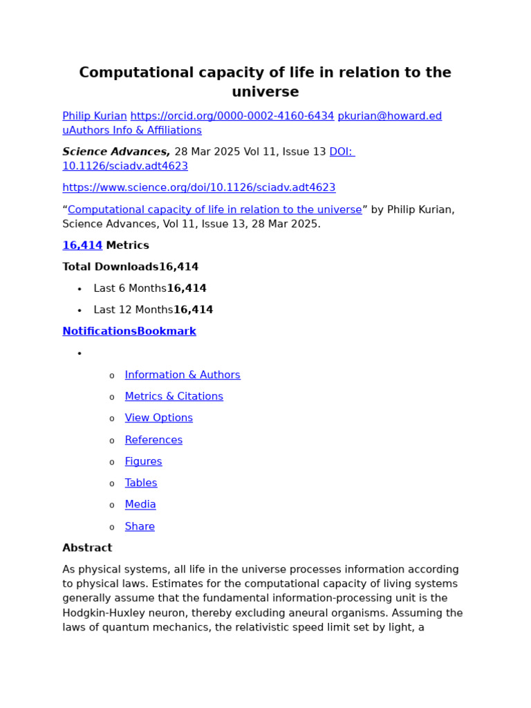 Computational Capacity of Life in Relation To The Universe | PDF ...