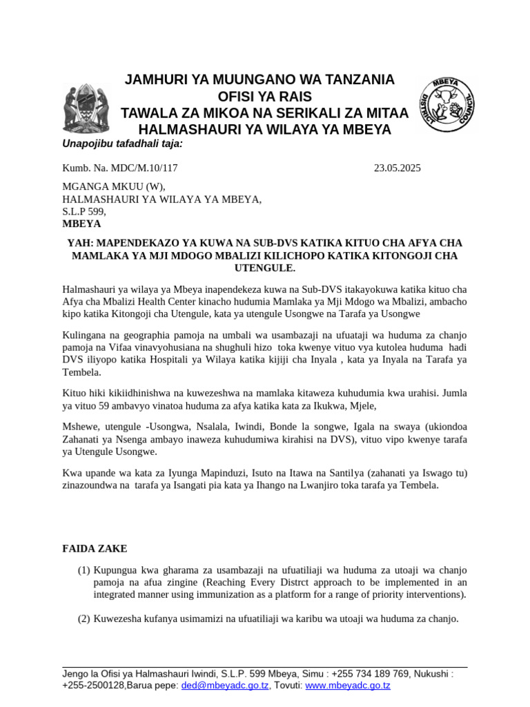 Mapendekezo Ya Eneo 2 Marekebisho-1 | PDF