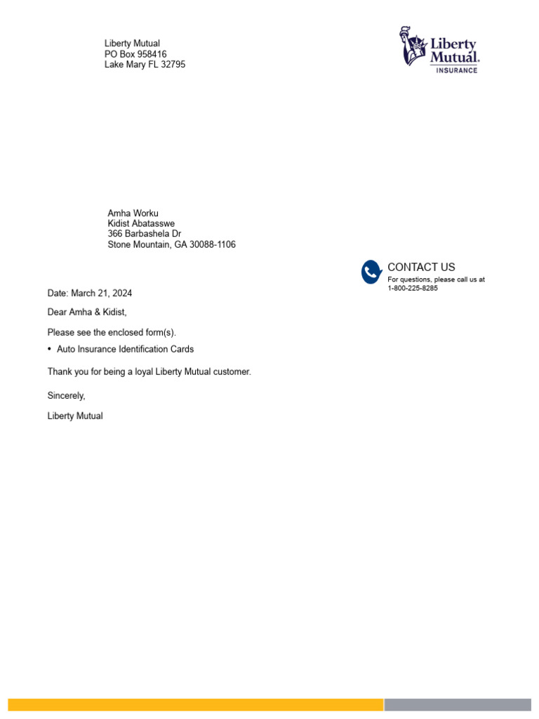 Liberty Mutual Auto Insurance Cards | PDF | Insurance | Service Industries