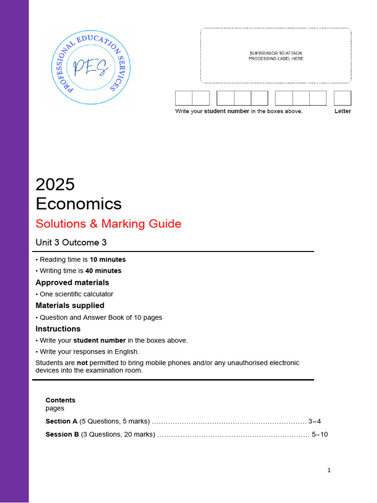 2025 PES Economics Unit 3 AOS 3 SAC Solutions | PDF | Balance Of ...