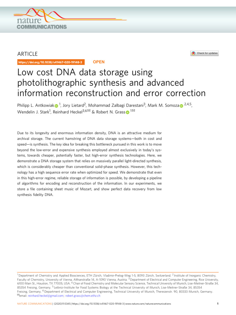 Low Cost DNA Data Storage Using Photolithographic Synthesis and Advanced Information ...