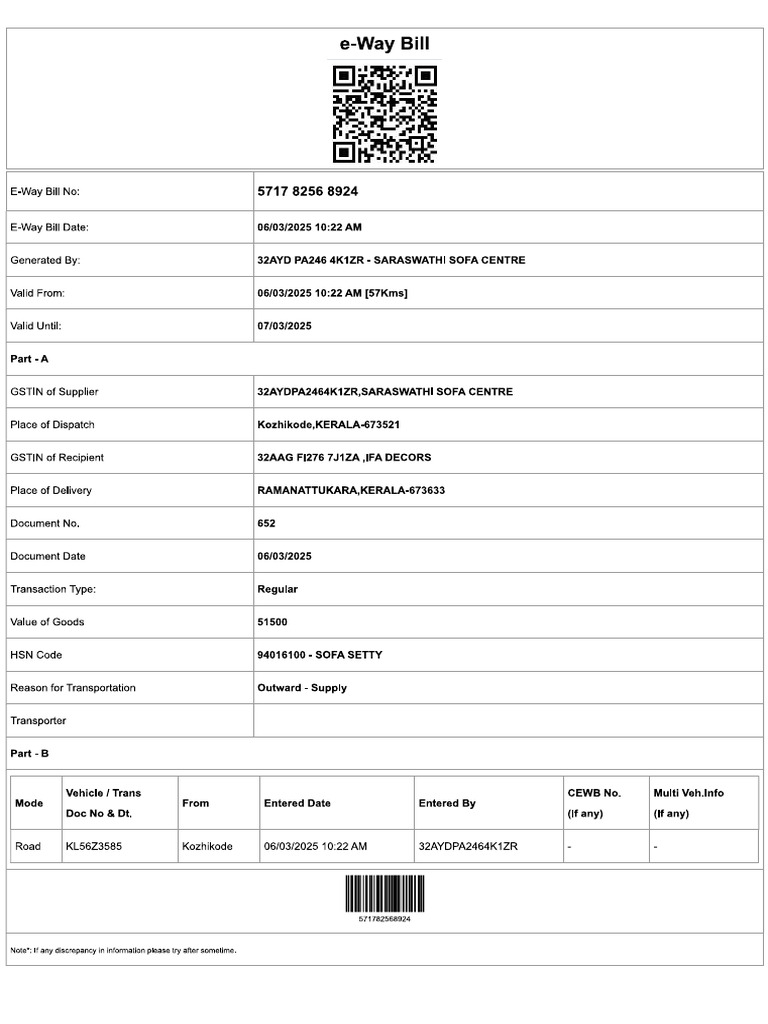 E Way Bill Ramanattukara | PDF