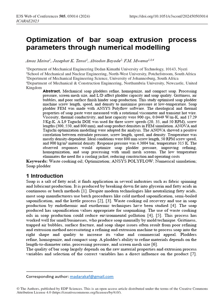 Optimization of Bar Soap Extrusion Process Paramet | PDF | Viscosity | Fluid Dynamics