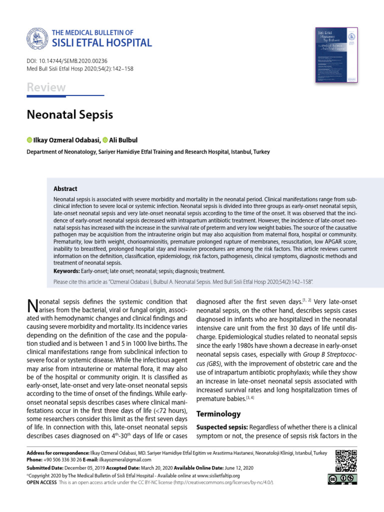 Setb 00236 Review Article Ozmeral Odabasi (A) | PDF | Sepsis | Preterm Birth