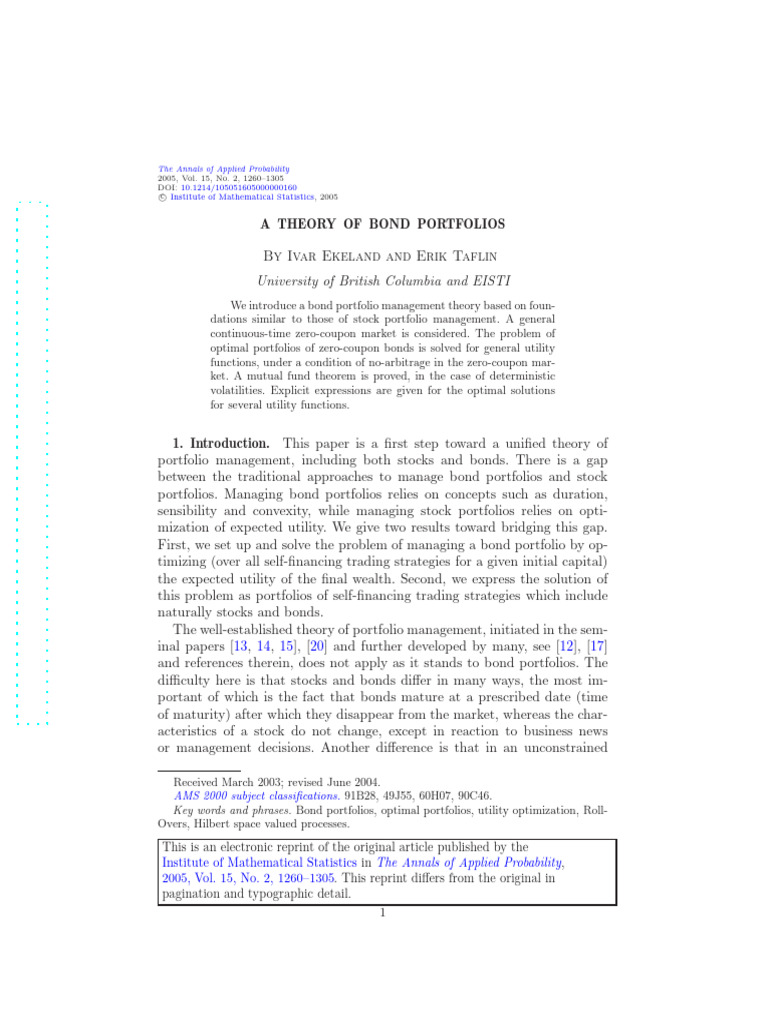 A Theory of Bond Portfolios | PDF | Hilbert Space | Banach Space