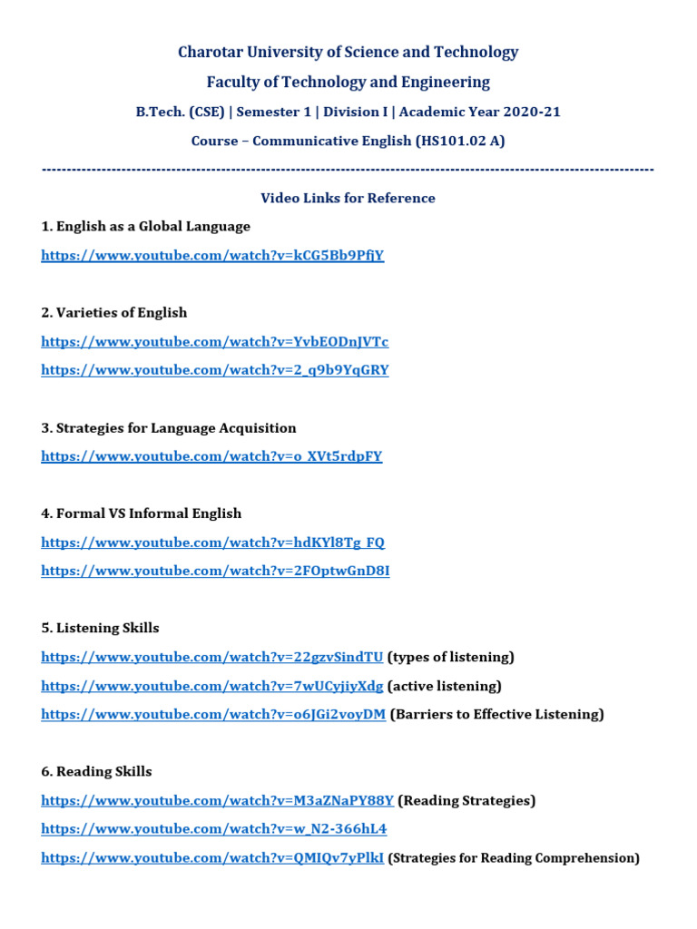 YouTube Resources for English Skills | PDF