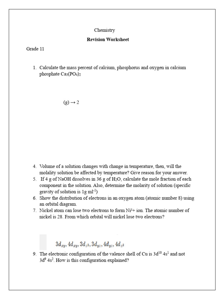 Chemistry Revision Worksheet g11 | PDF