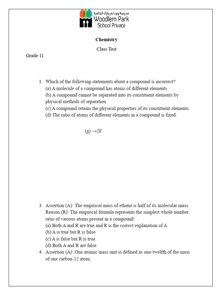 ARVITA - Chemistry Assessment - Online | PDF | Chemical Compounds | Oxygen