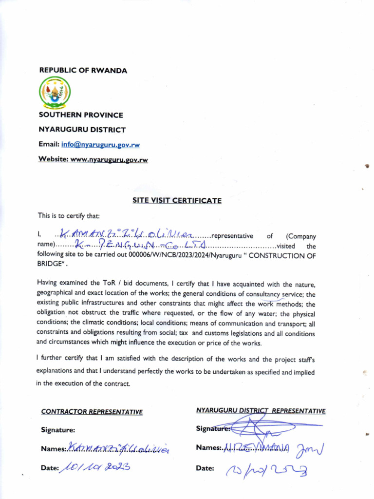 Site Visit Certificate | PDF