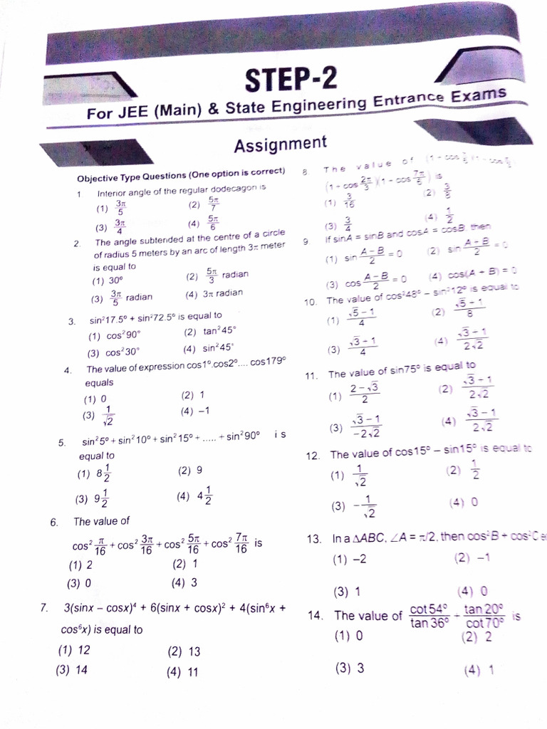 JEE & State Engineering Exam Questions | PDF | Angle | Elementary ...