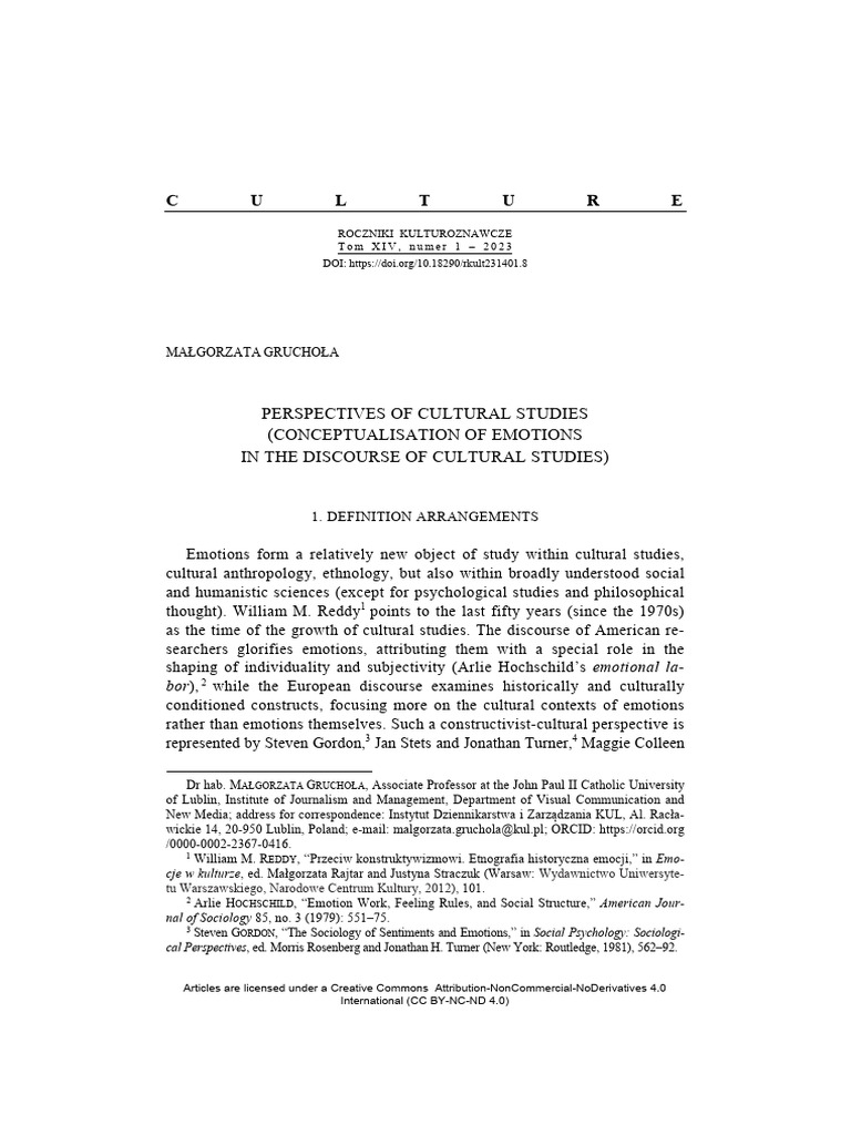 Perspectives of Cultural Studies Concept | PDF | Emotions | Deconstruction