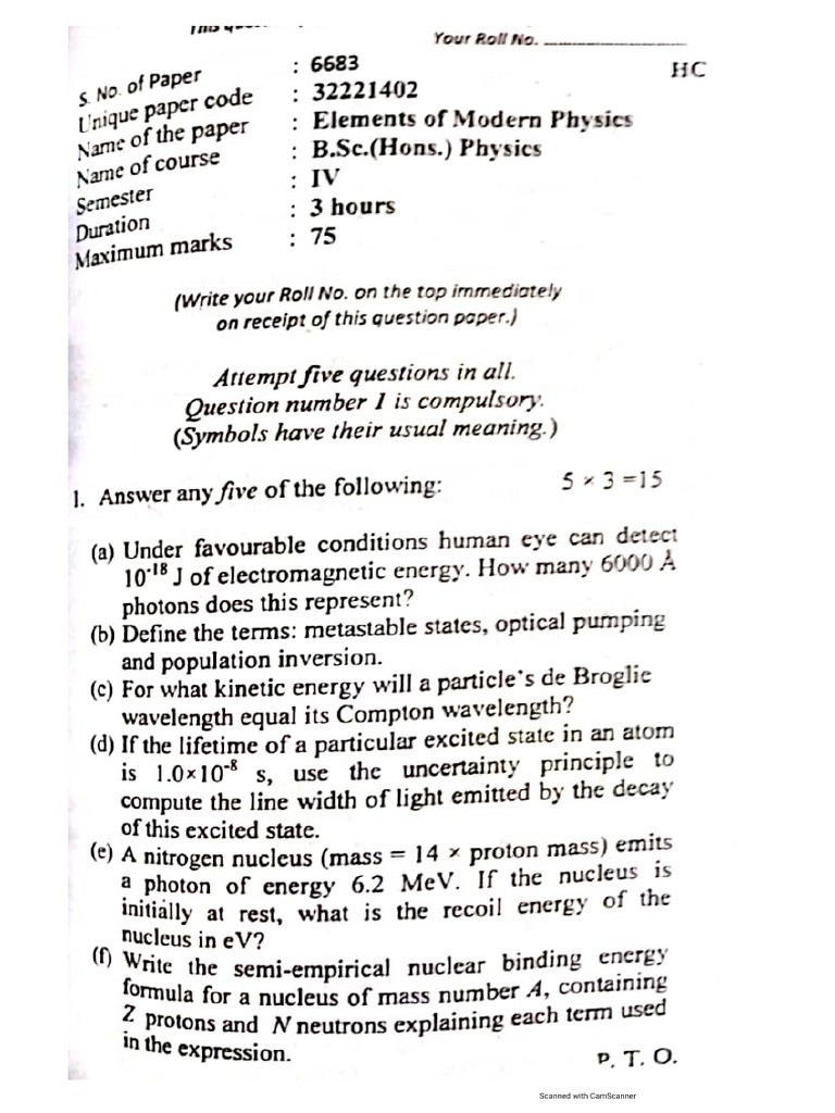 Modern Phy. PYQ-1 | PDF