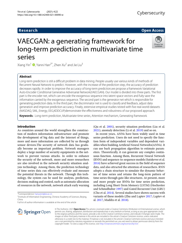 VAECGAN A Generating Framework For Long-Term Prediction in Multivariate Time Series | PDF ...
