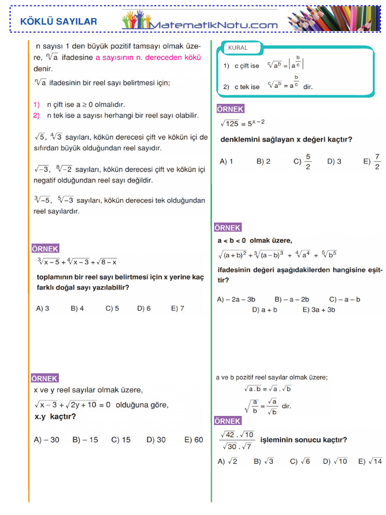 Koklu Sayilar Konu Anlatimi | PDF
