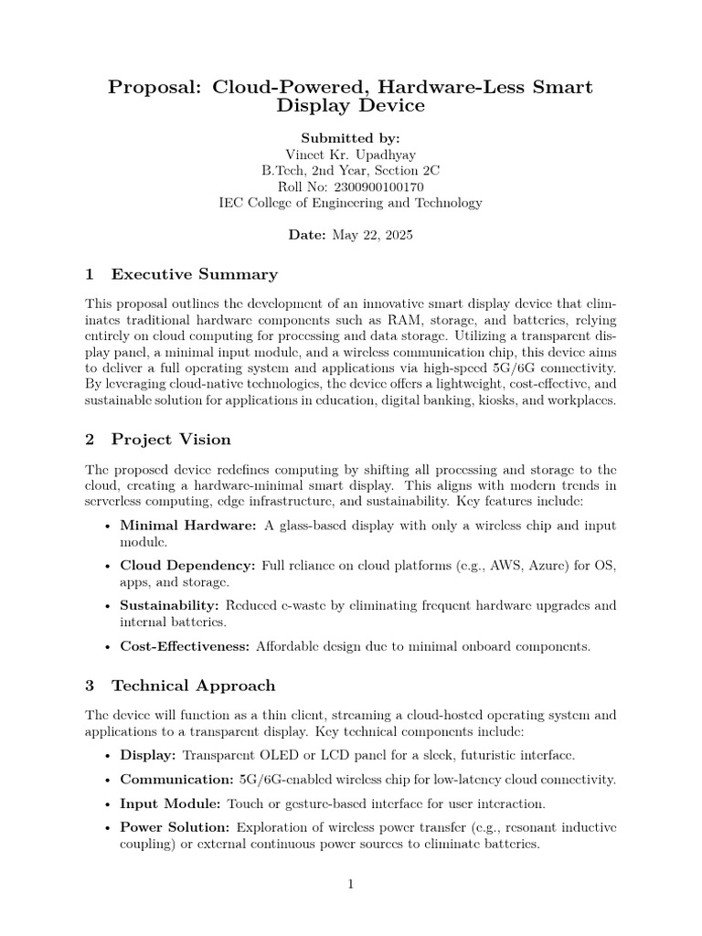 Cloud Powered Device Proposal | PDF | Cloud Computing | Computing