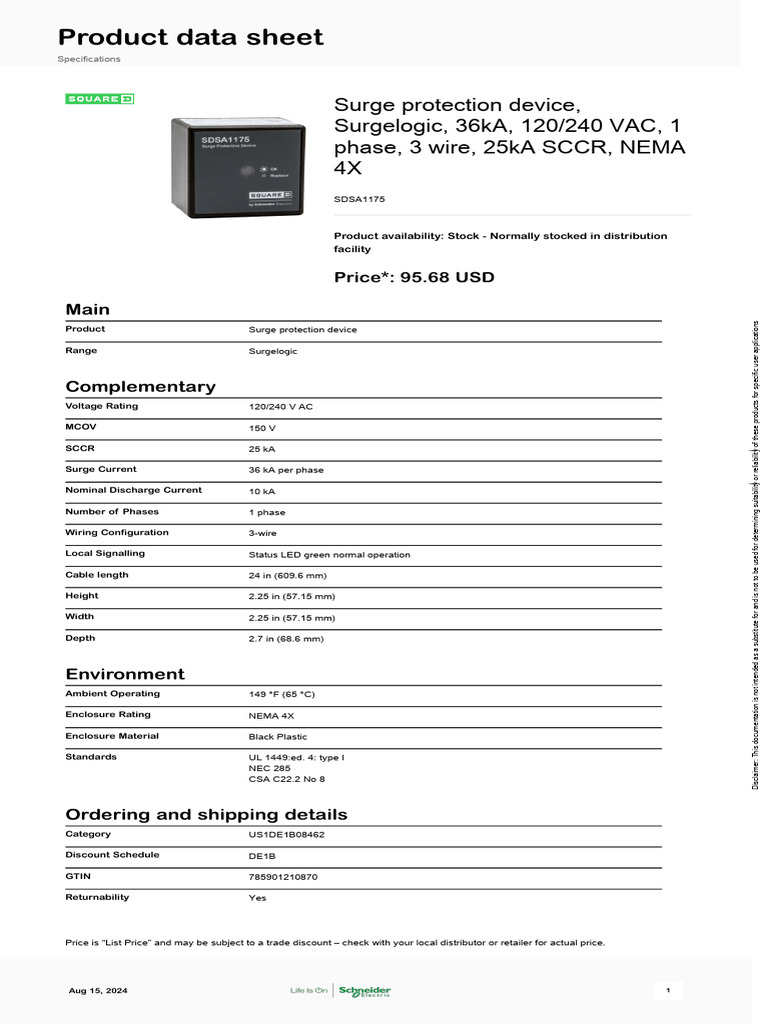 Schneider Electric Type-SDSA1175 SDSA1175 | PDF | Electricity ...