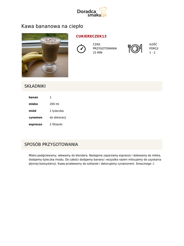 Pobierz Przepis PDF Kawa Bananowa Na Cieplo 241171 | PDF